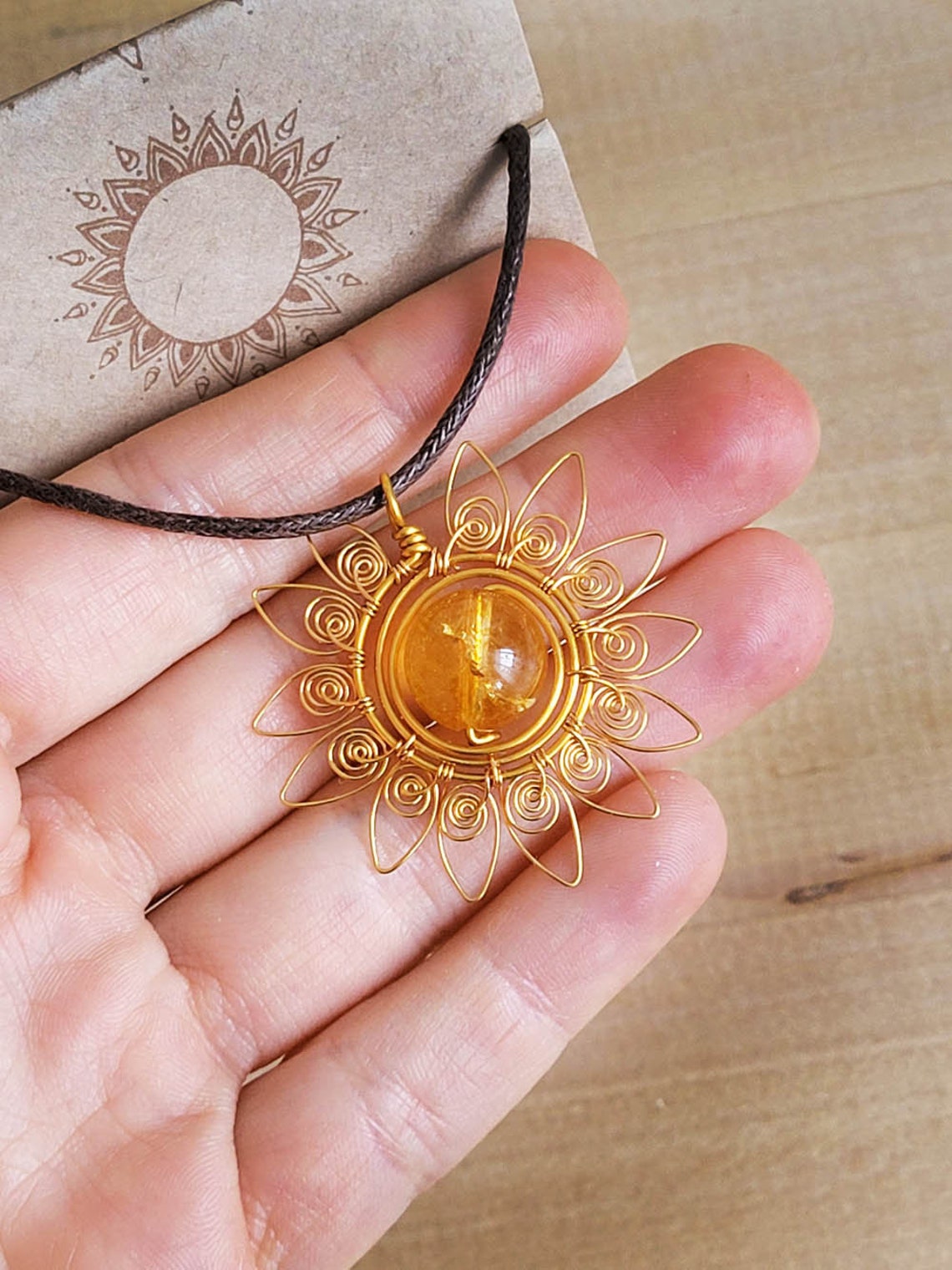 Sun Necklace, Sun Pendant, Citrine Jewelry, Golden Color Necklace ...