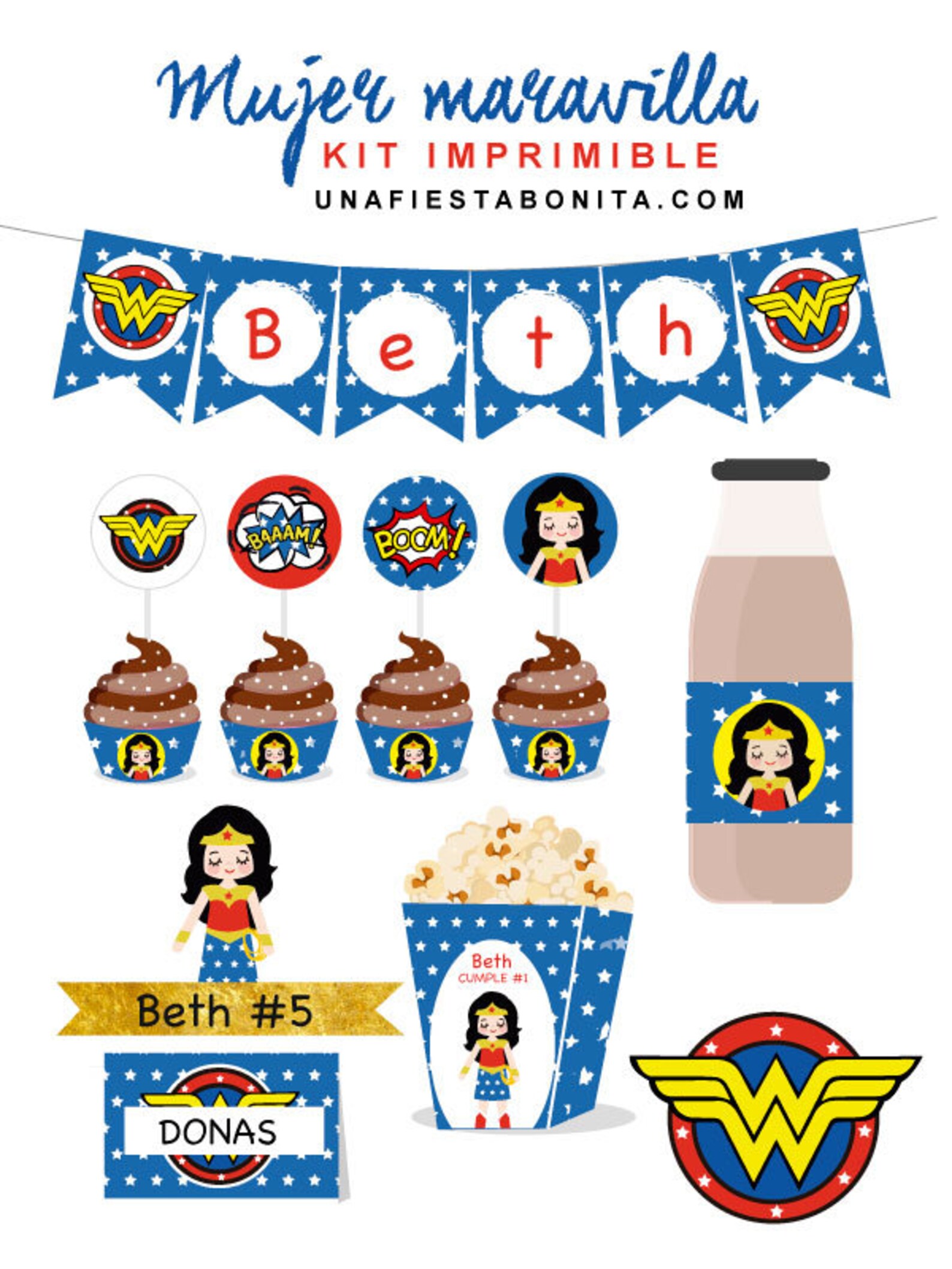 Wonder Woman Printable Kit (wonder Woman) Pack for Birthday Parties ...