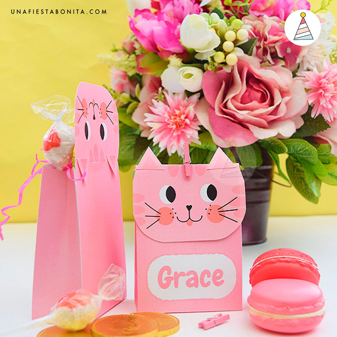 Cat Gift Box, Cat Favor Box Printable, DIY Kitten Favor Box, Cat Party ...