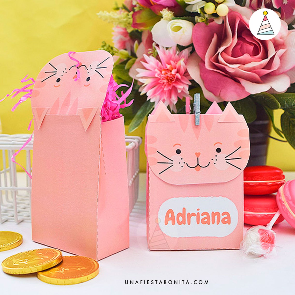 Cat Gift Box, Cat Favor Box Printable, DIY Kitten Favor Box, Cat Party ...