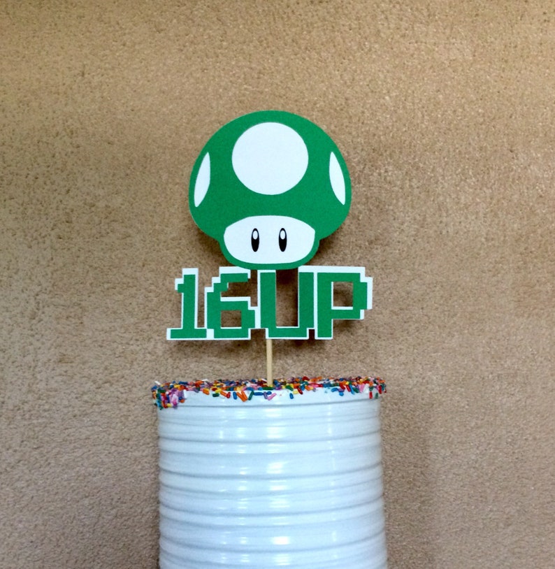 1UP Cake Topper Video Game Party Cake Topper Mushroom | Etsy
