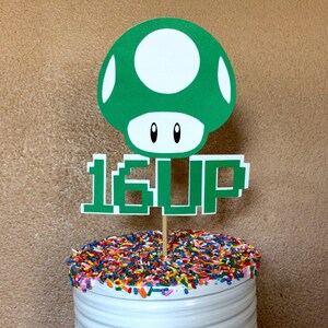 1UP Cake Topper, Video Game Party Cake Topper, Mushroom Topper, Gaming Cake Topper, Gamer Party ...