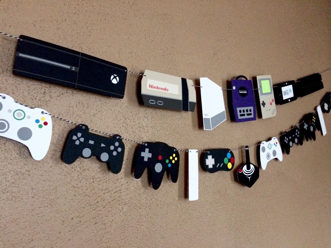 Retro Video Game Birthday Theme Banner, Gamer Party Garland Decor ...