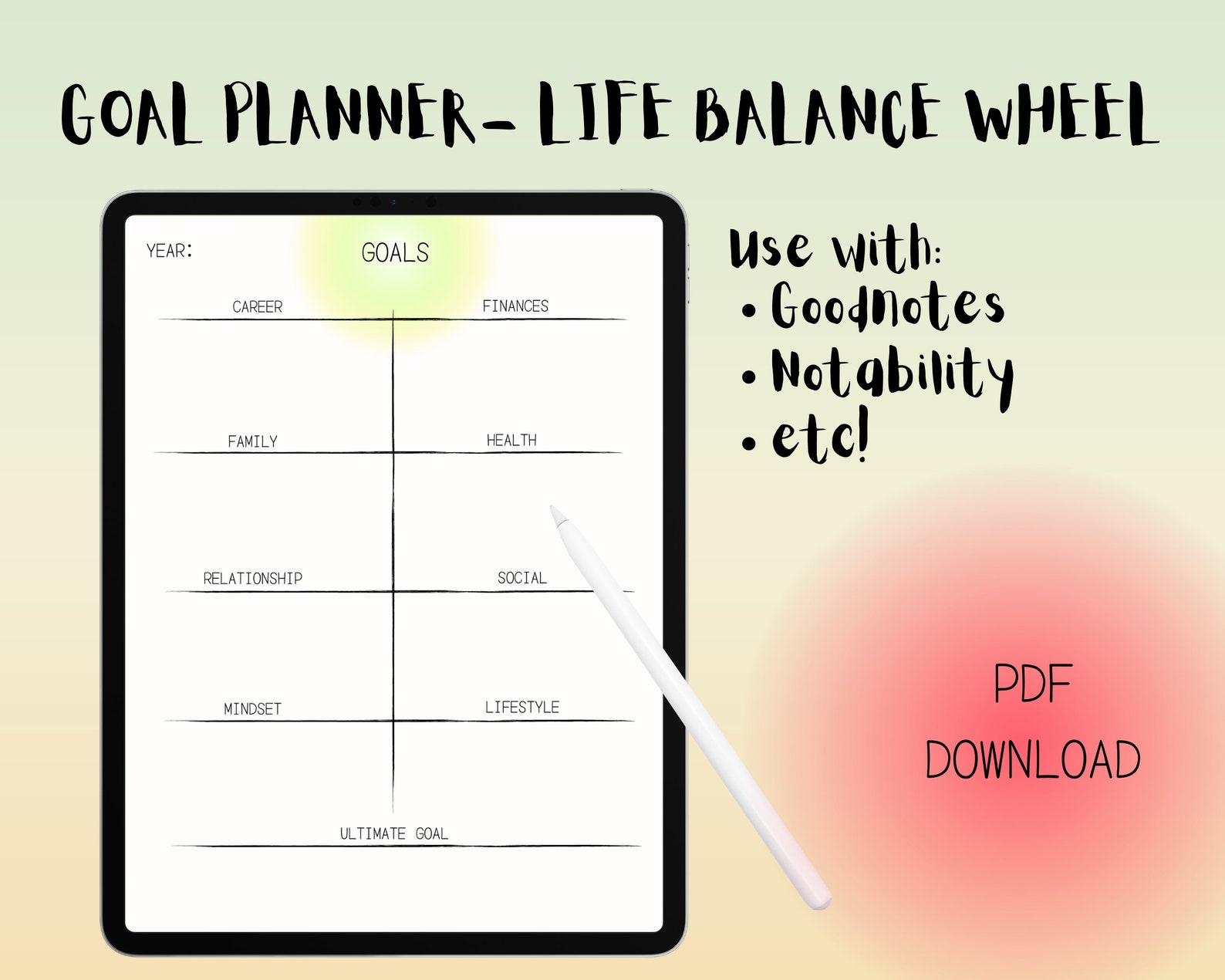 Life Balance Wheel Goal Planner (PDF Download) - Etsy