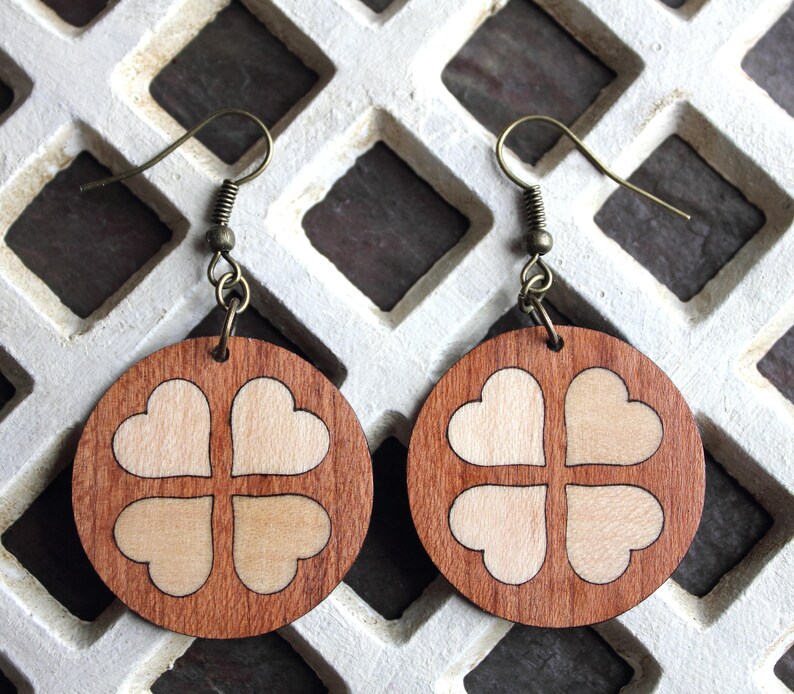 Laser-cut Maple on Cherry Inlaid Earrings - Etsy