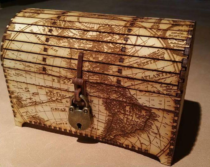 Laser Cut and Engraved World Map Treasure Chest Style Decorative Box - Etsy