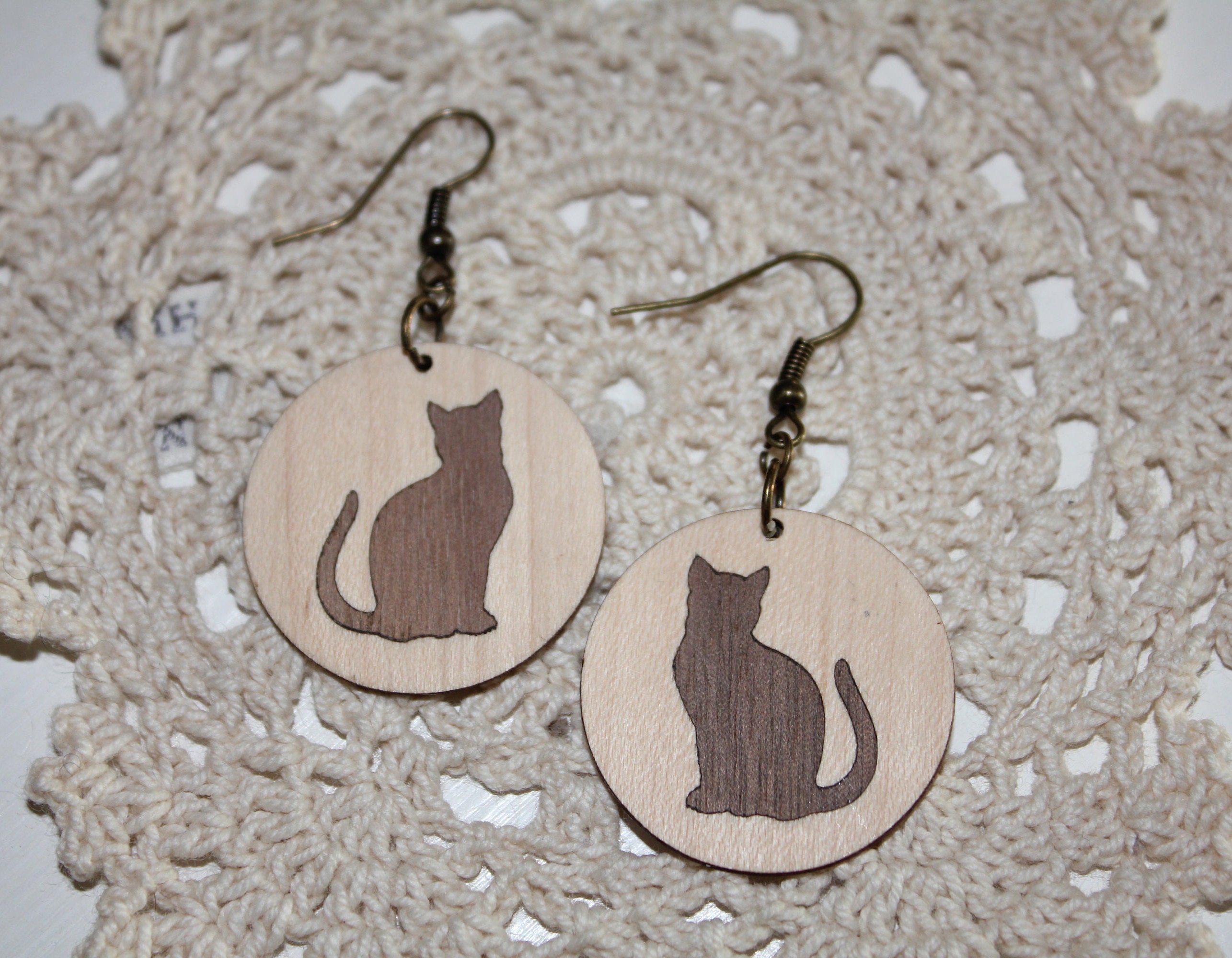 Laser-cut Walnut on Maple Inlaid Earrings - Etsy