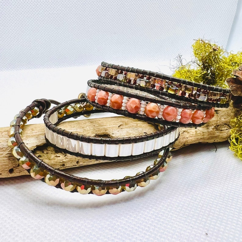 Multi Wrap Leather Bracelet 4x Wrap Beaded Leather Bracelet Leather
