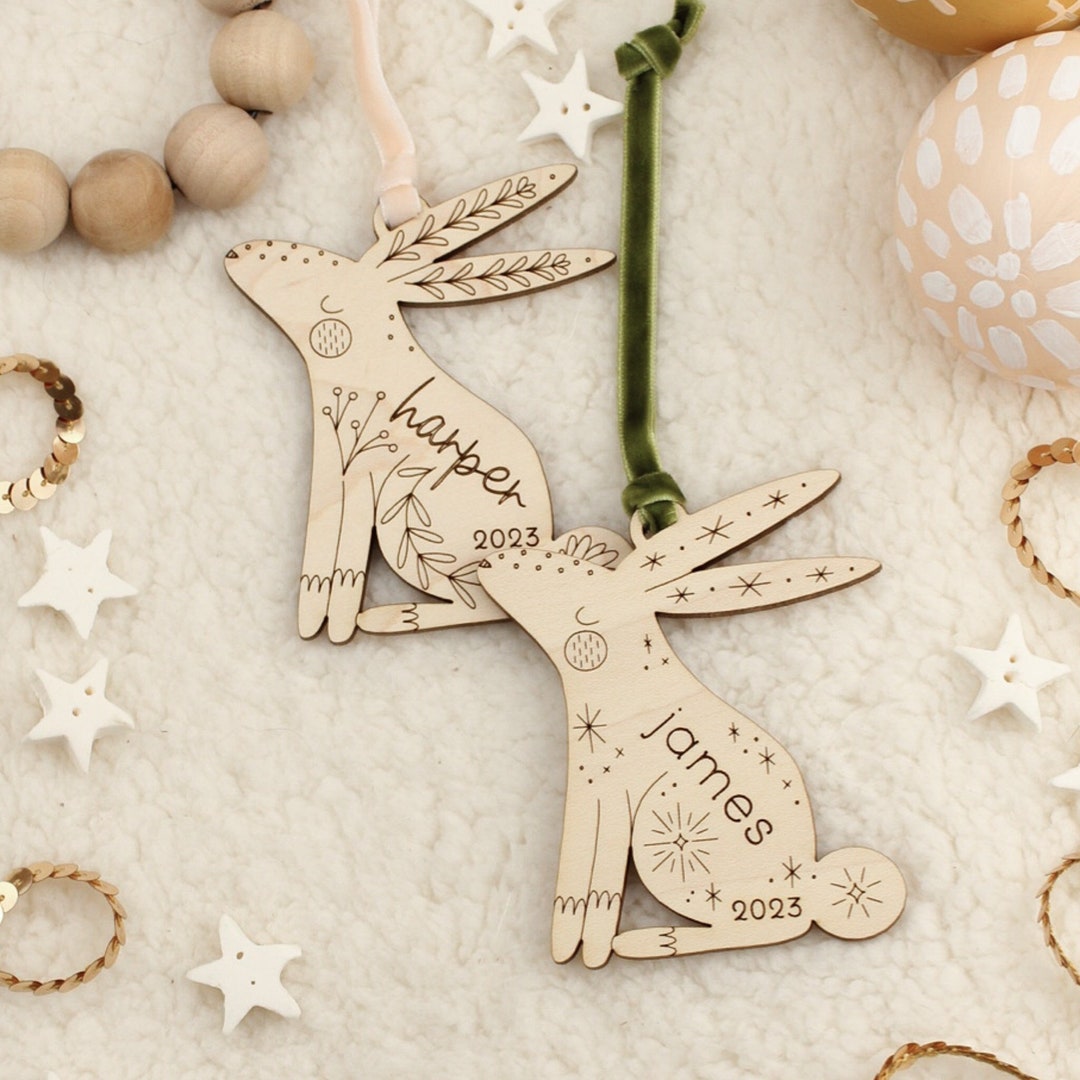 Custom Wood Rabbit Christmas Name Ornament Folksy Personalized Pet ...