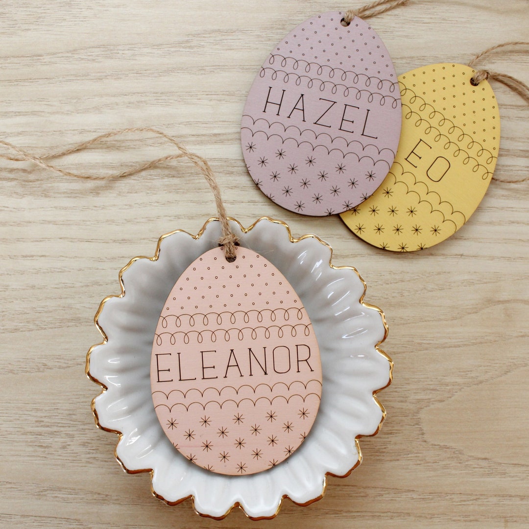 Easter Basket Tag, Custom Wood Egg Personalized Easter Egg Name Tag ...