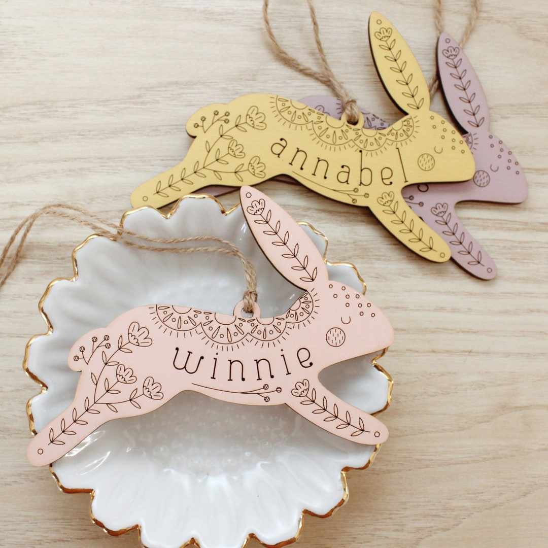 Easter Basket Name Tag, Custom Wood Easter Bunny Personalized Spring ...