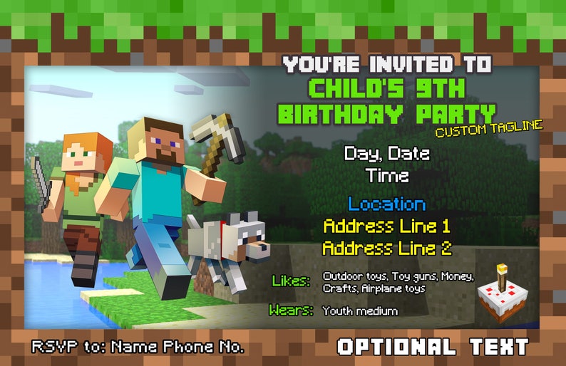 Mining Inspired Birthday Party Invite - 8.5" X 5.5" - Etsy