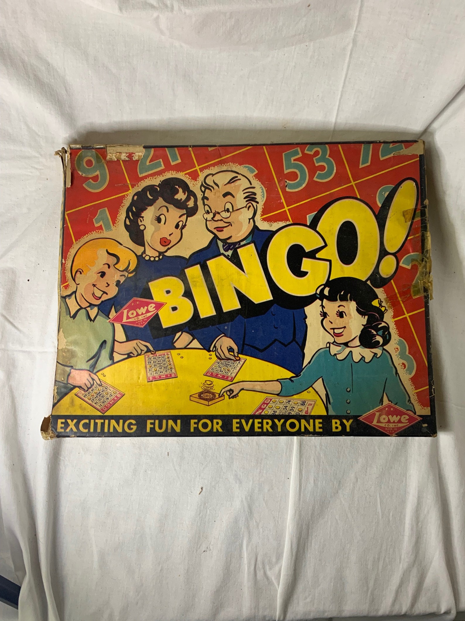 Vintage E.S. Lowe Co. Bingo Board Game 1941 25 Cards Markers and ...