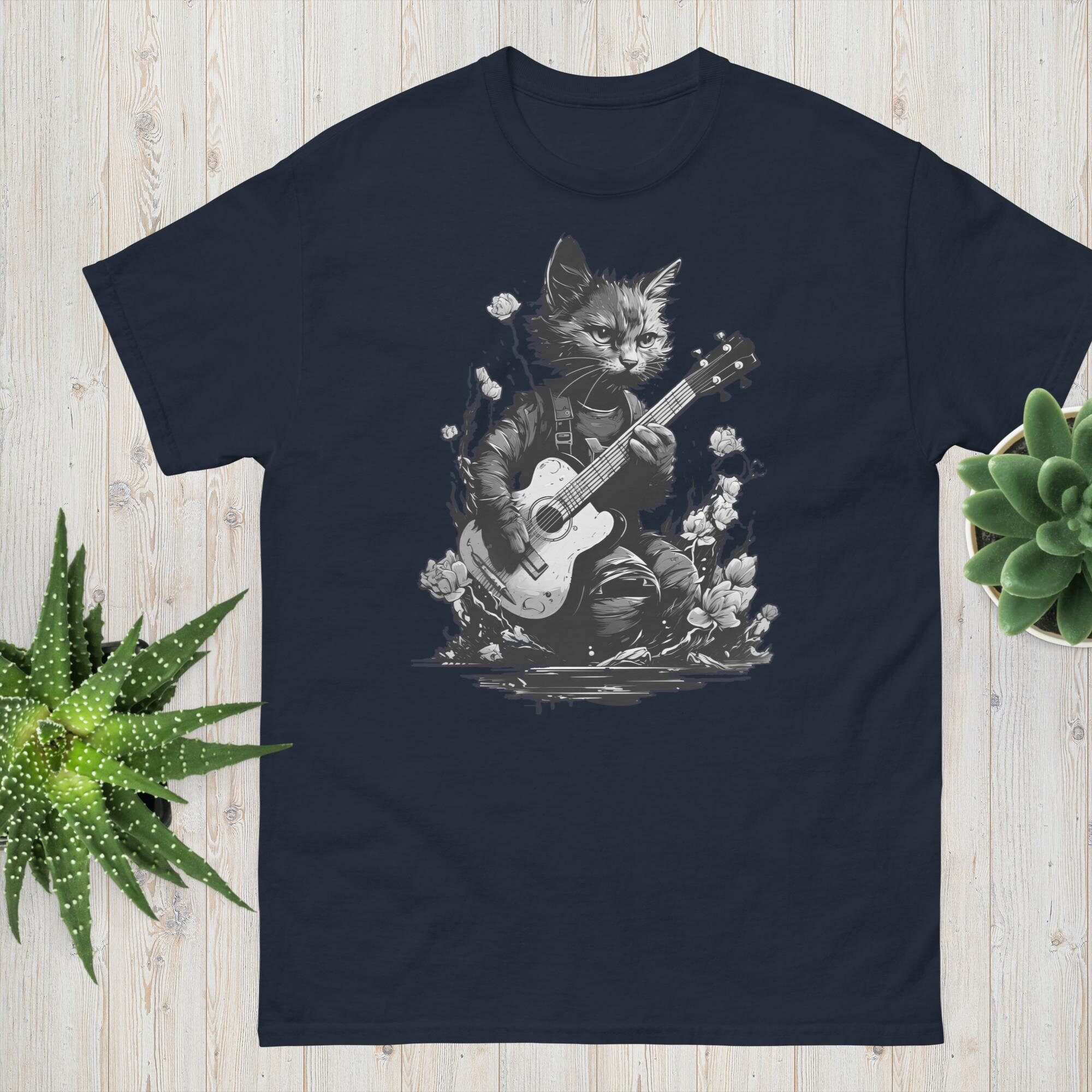 Cat Playing Guitar Men's & Woman's Classic Tee - Orginal Illustration ...