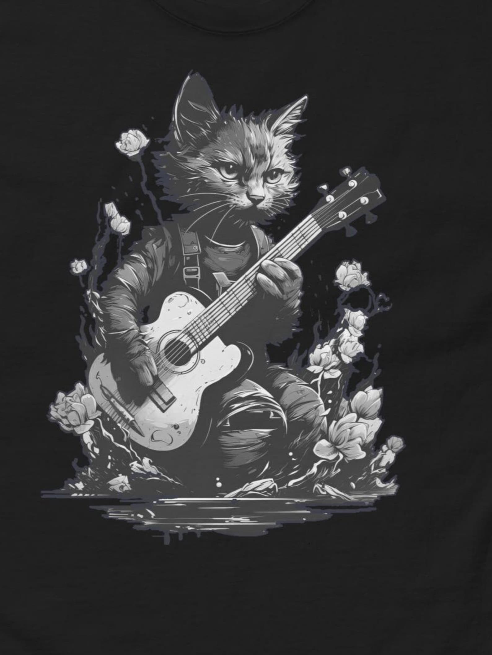 Cat Playing Guitar Men's & Woman's Classic Tee - Orginal Illustration ...