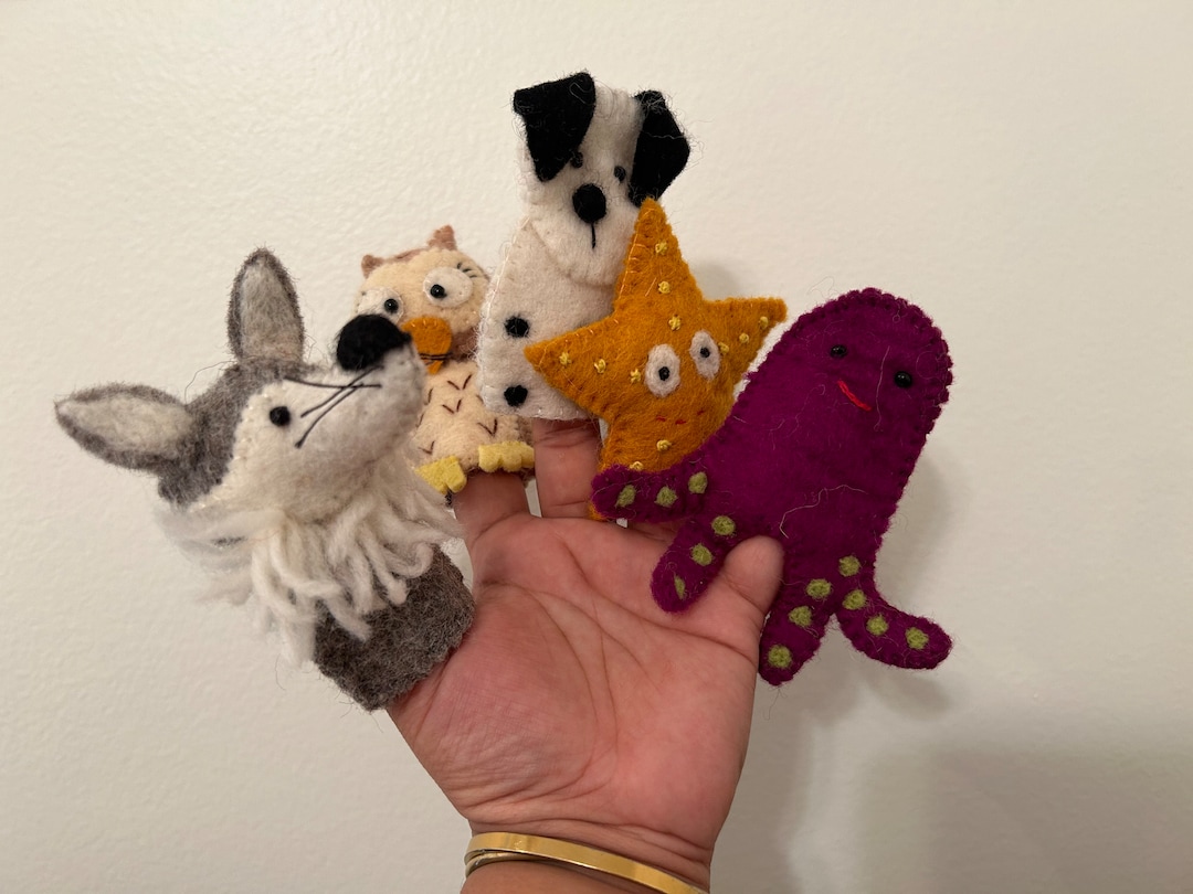 Felt Finger Puppets | Animals : Rabbit, Owl, Bull, Puppy, Dog, Bear ...