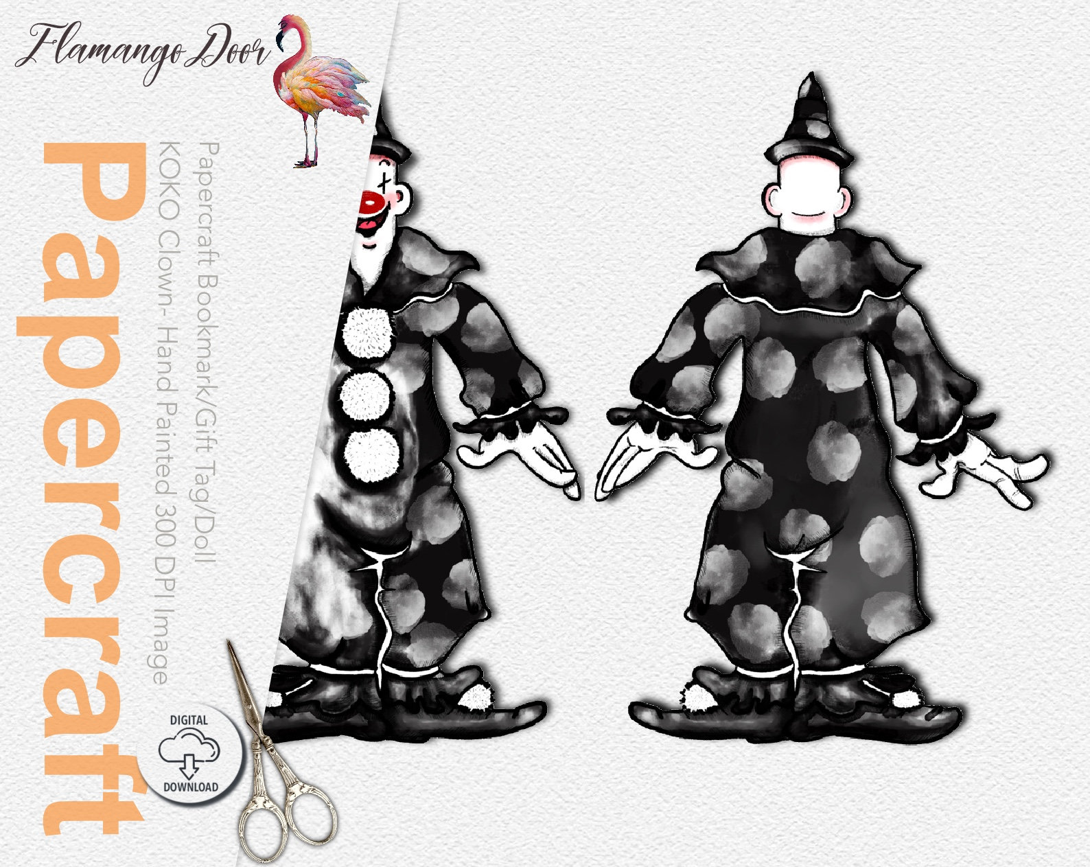 Papercraft KOKO Clown Black/mix Media Bookmark/tag/doll/puppet ...