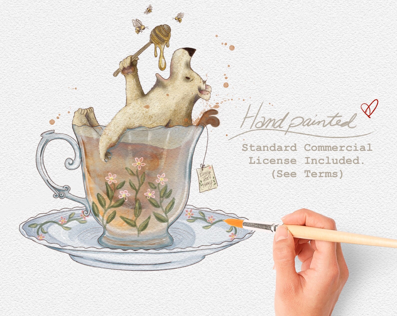 Bear in Tea Cup / Illustration/painted Graphic/ Invitation Clip Art ...