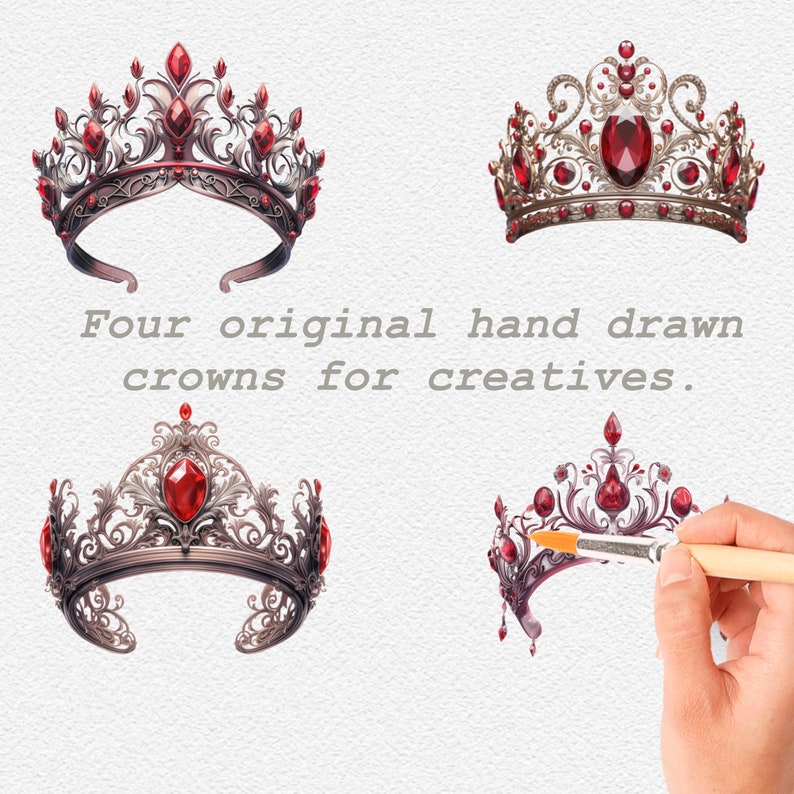 Red Crown Illustrations/4 Hand Created Tiera Graphic/invitation Clip ...