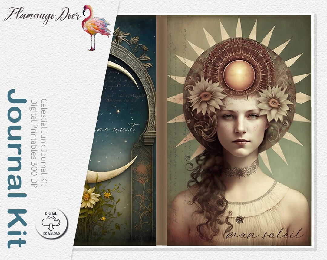 Celestial Sun Moon/junk Journal Kit/atc Cards, Junk Journal Cards ...