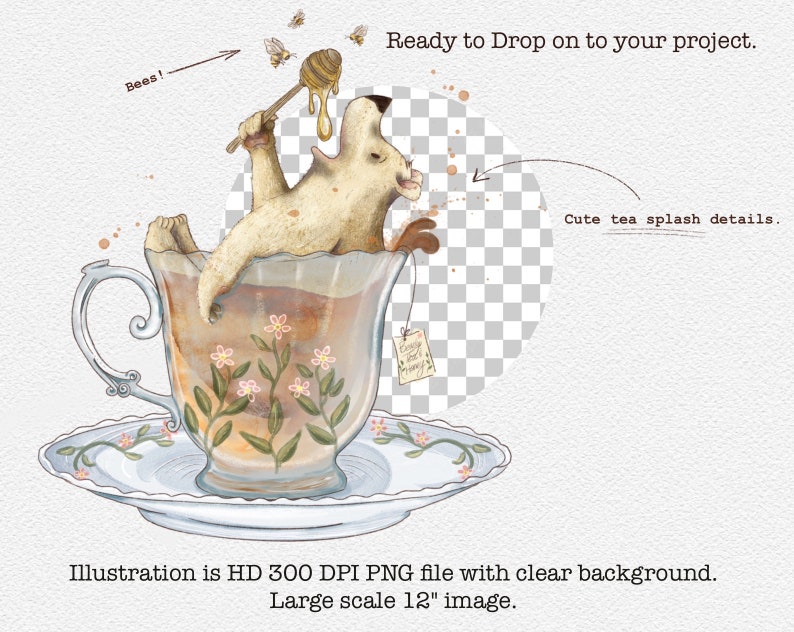 Bear in Tea Cup / Illustration/painted Graphic/ Invitation Clip Art ...
