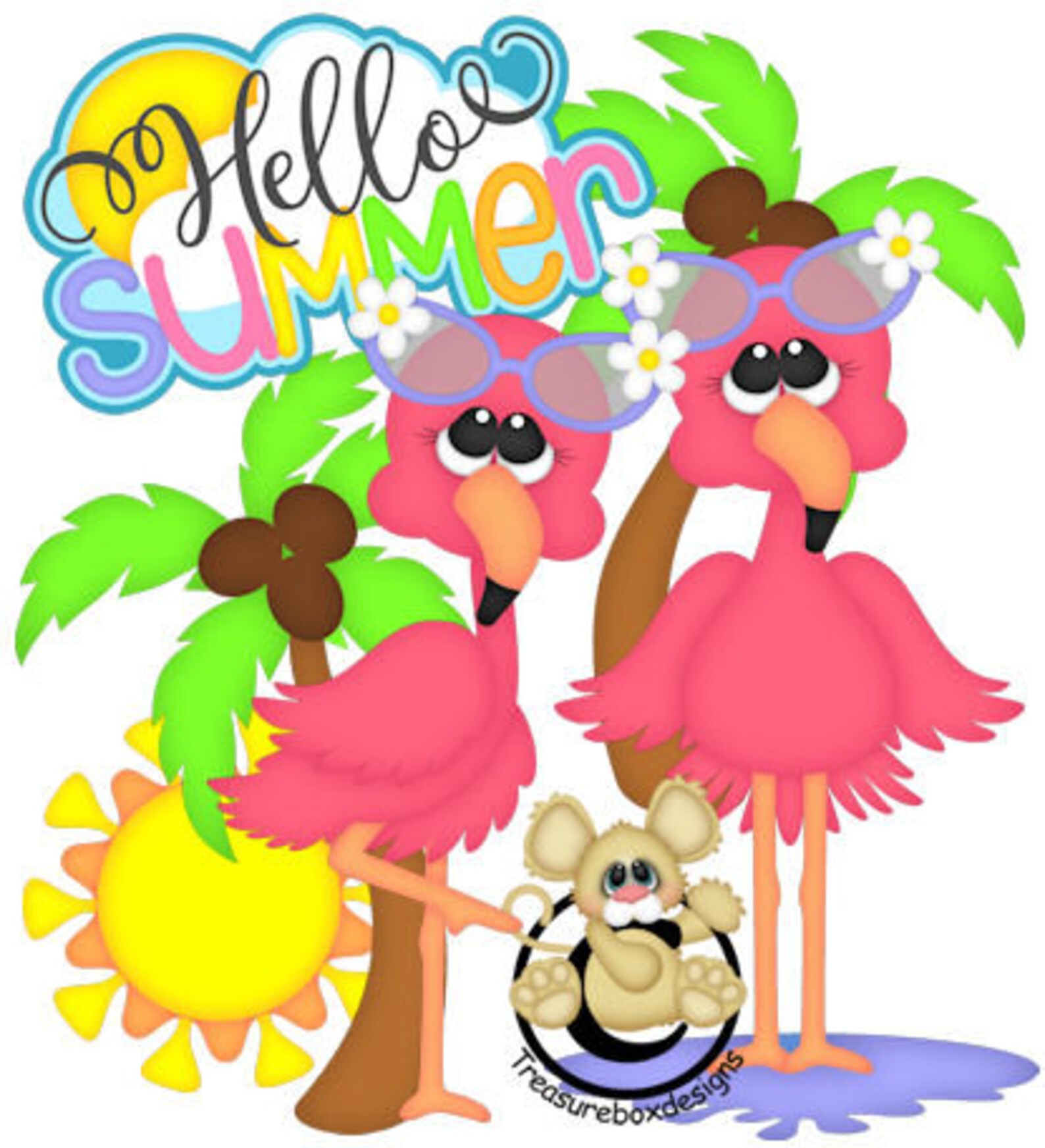 Summer Flamingos Vector Graphics Digital Clipart Digital - Etsy
