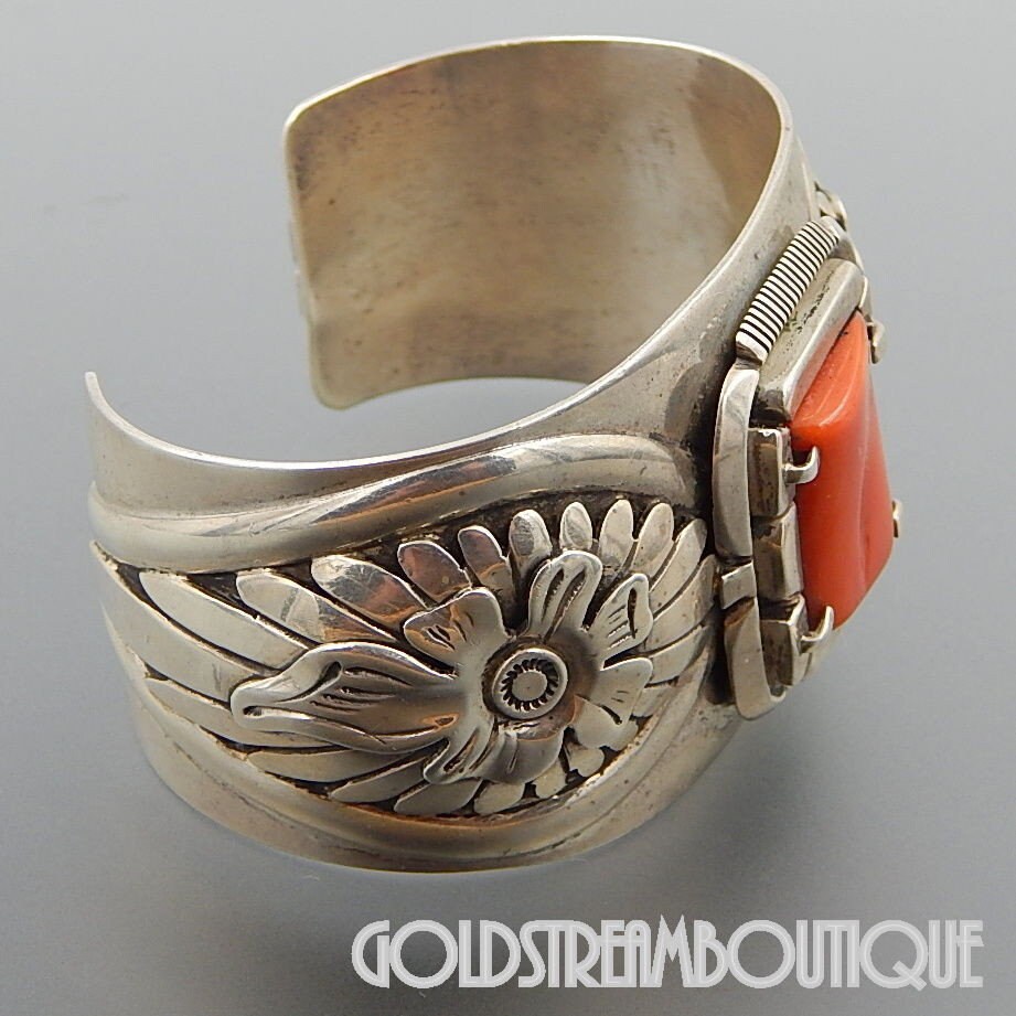 Robert and Noreen Kelly Navajo Sterling Coral Floral Wide and Massive ...