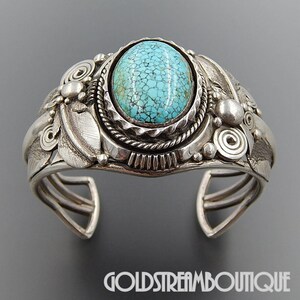 Ben Begaye Navajo 925 Sterling Silver Number 8 Turquoise Feathers Heavy ...