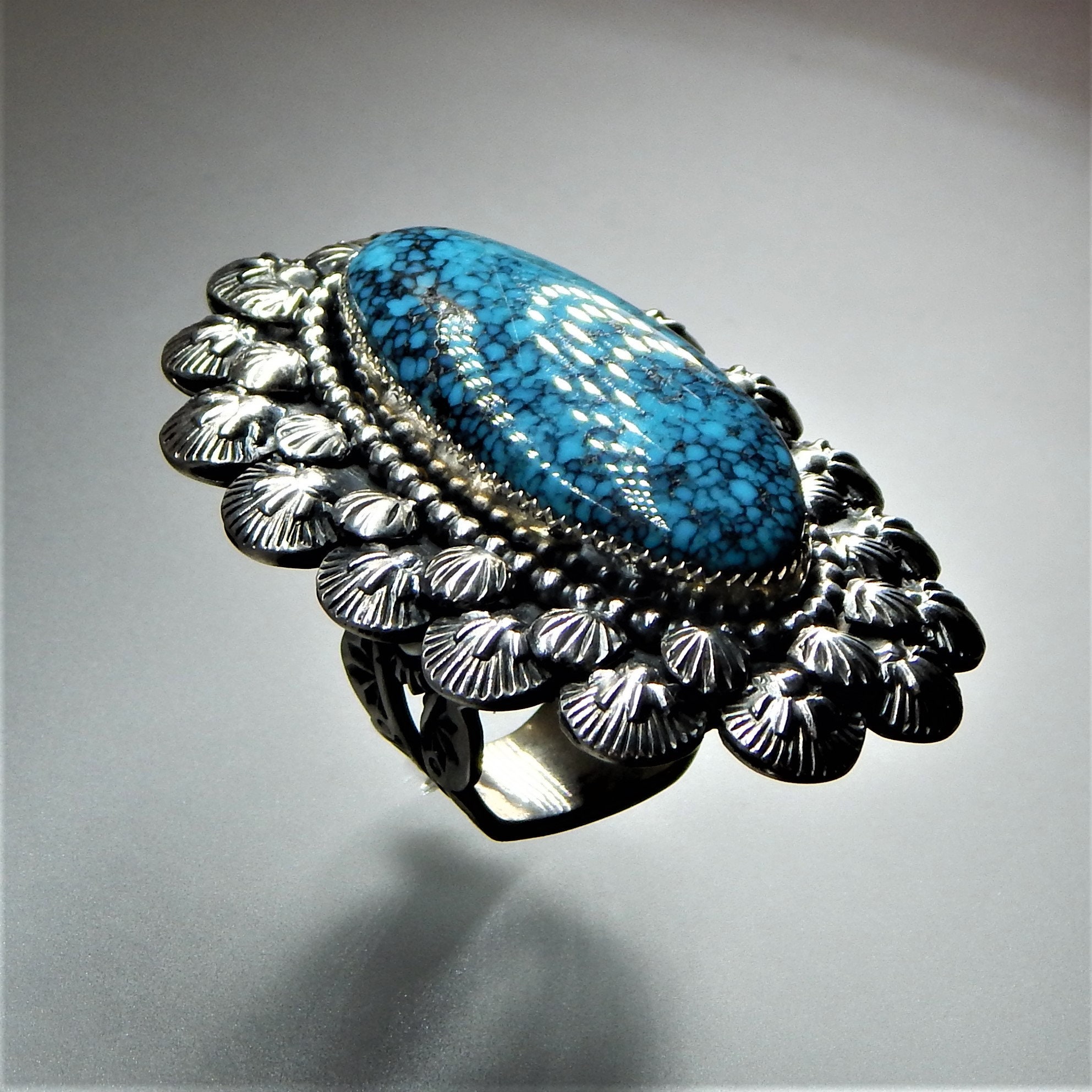 Handmade Sterling Silver Oval Turquoise Complex Design Southwestern ...