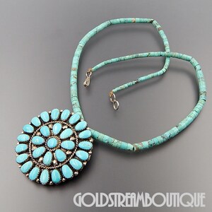 Jerry Wilma Begay Navajo 925 Silver Turquoise Cluster Round Pin Beaded ...
