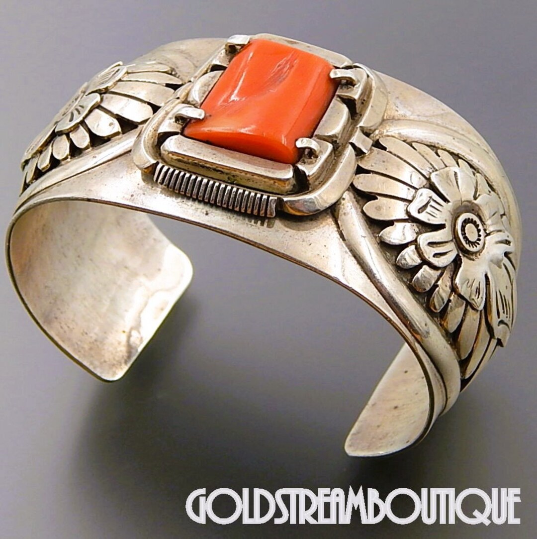 Robert and Noreen Kelly Navajo Sterling Coral Floral Wide and Massive ...