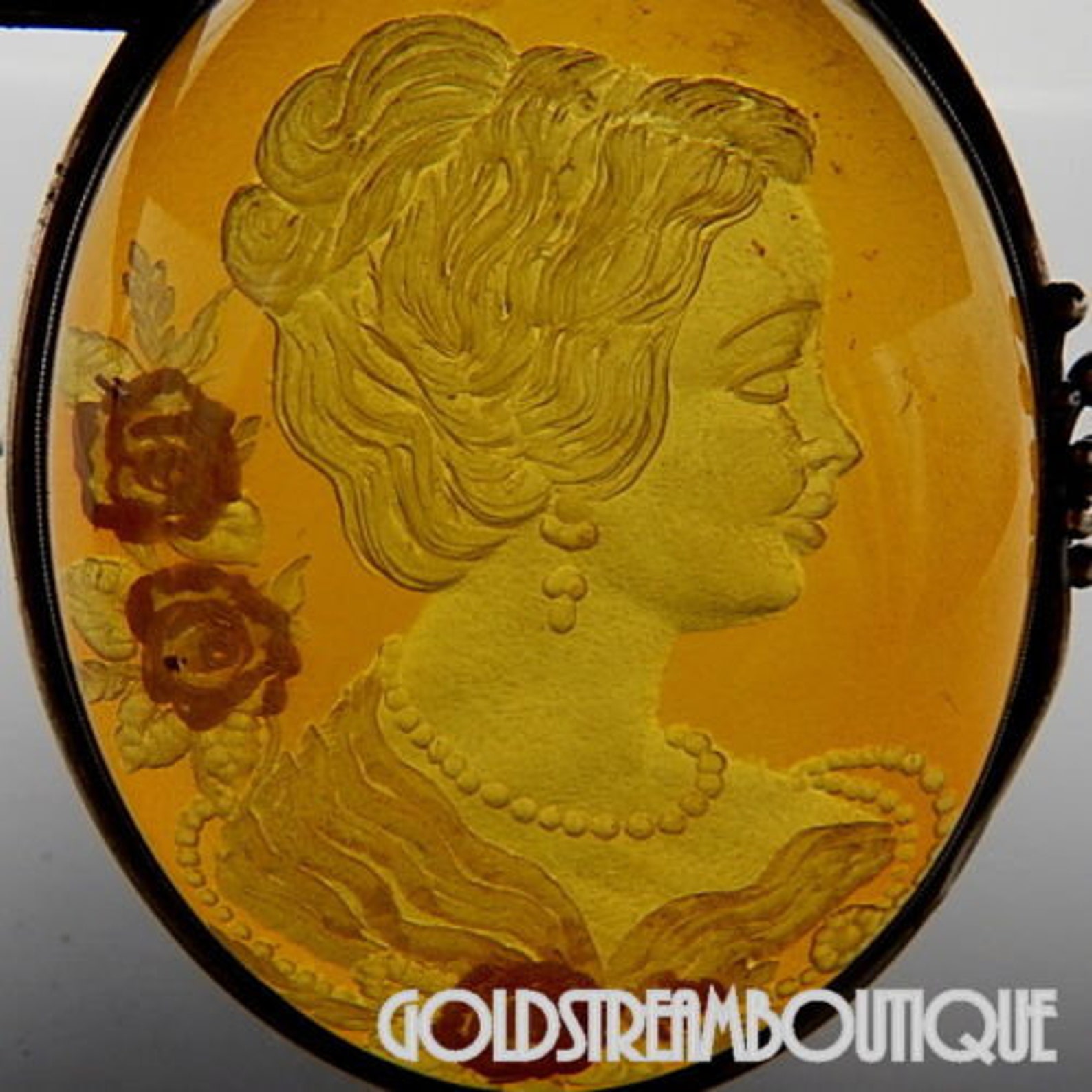 1970's Sterling Silver Reverse Intaglio Carved Lady With Pearls Oval ...