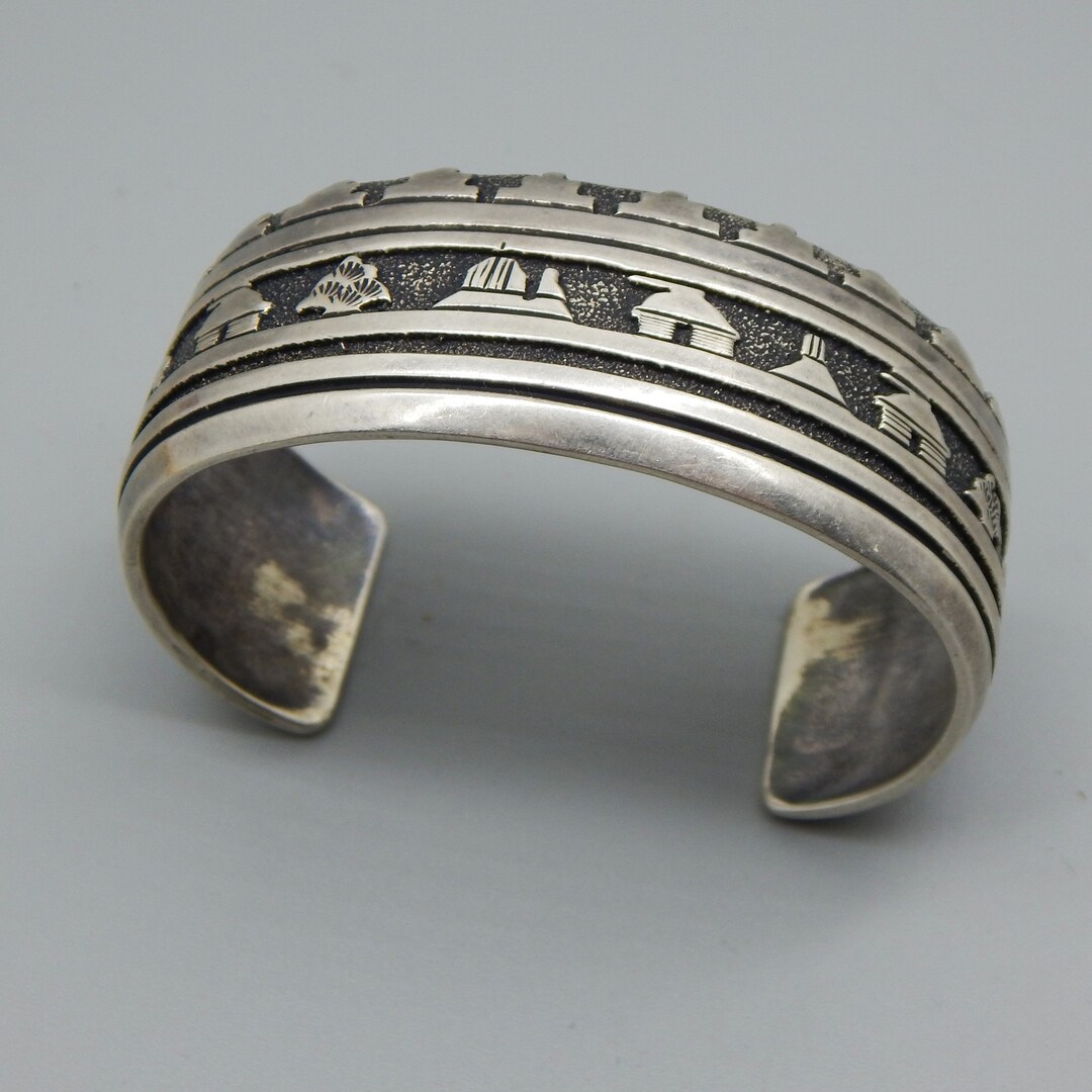 Vintage Thomas Singer Signed Sterling Silver Verlay Pueblo Cuff ...