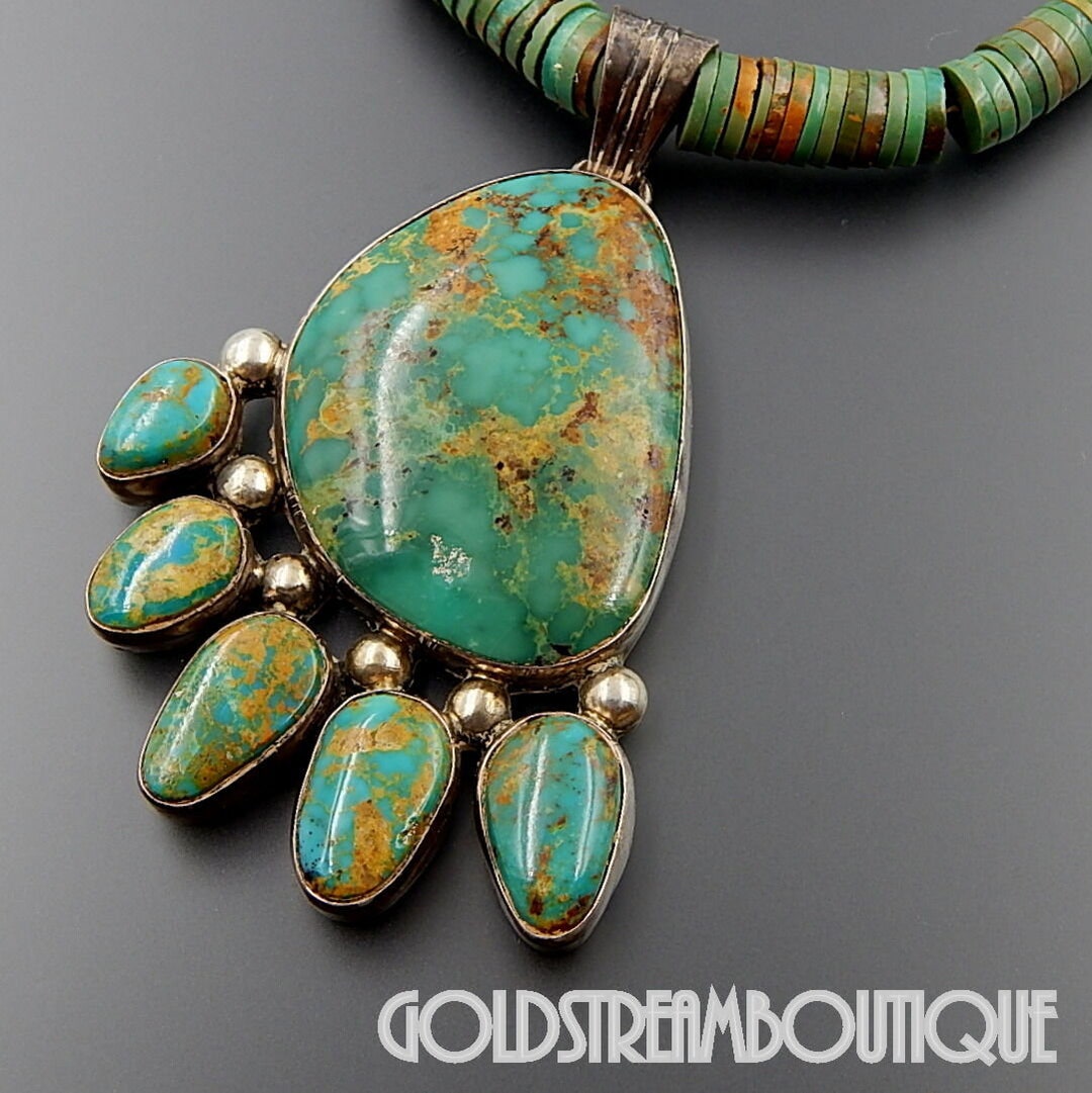 Loren Thomas Begay Navajo Sterling Silver Green American Turquoise Claw ...