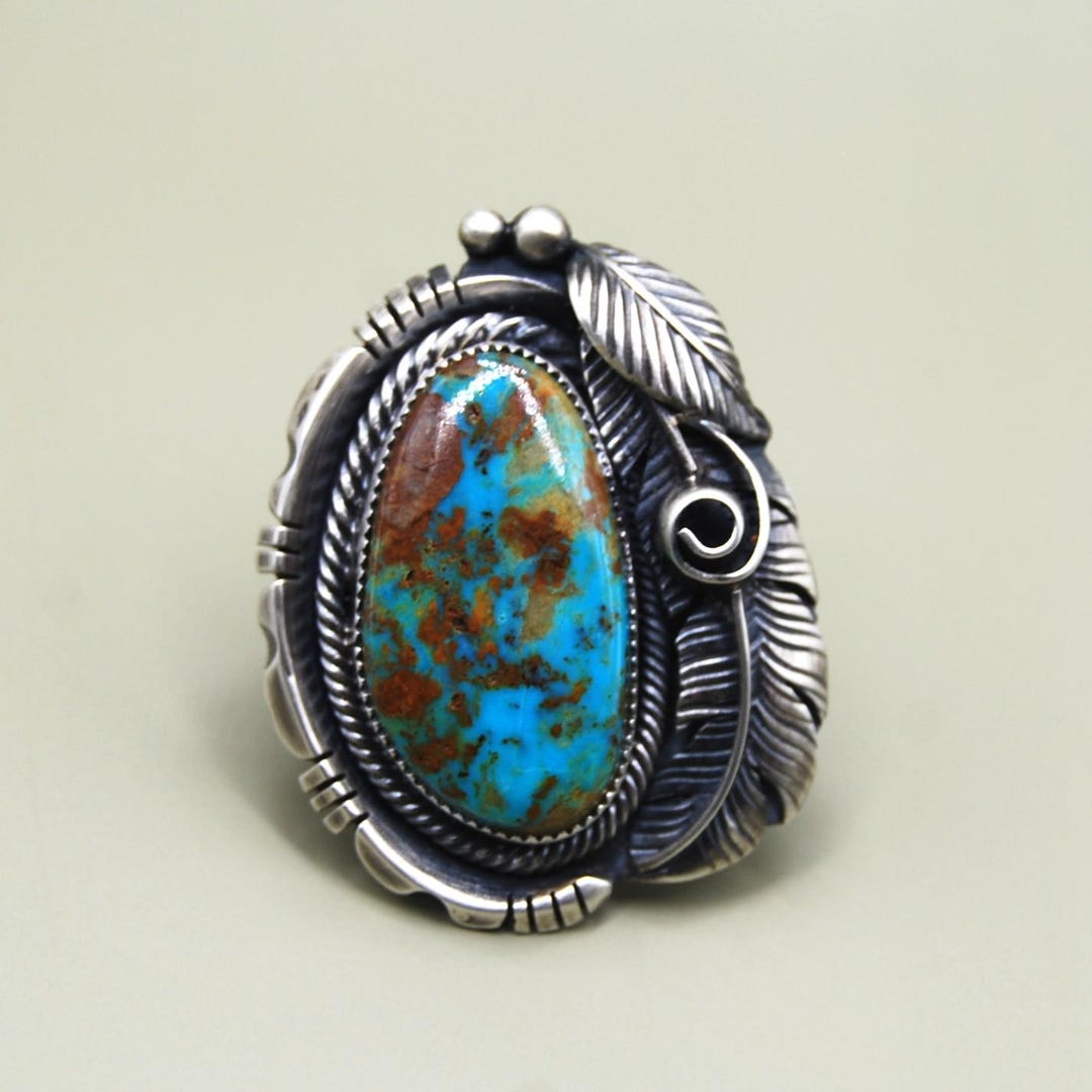 Handcrafted Royston Turquoise Sterling Silver Feather Ring - Size 8 - Etsy