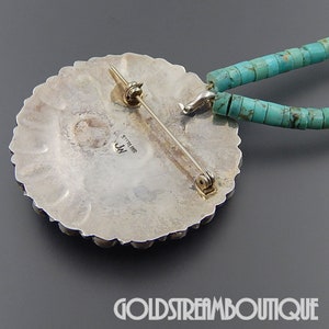 Jerry Wilma Begay Navajo 925 Silver Turquoise Cluster Round Pin Beaded ...