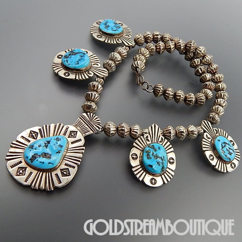 Vintage Old Pawn Navajo Sterling Silver Kingman Turquoise Stamped ...
