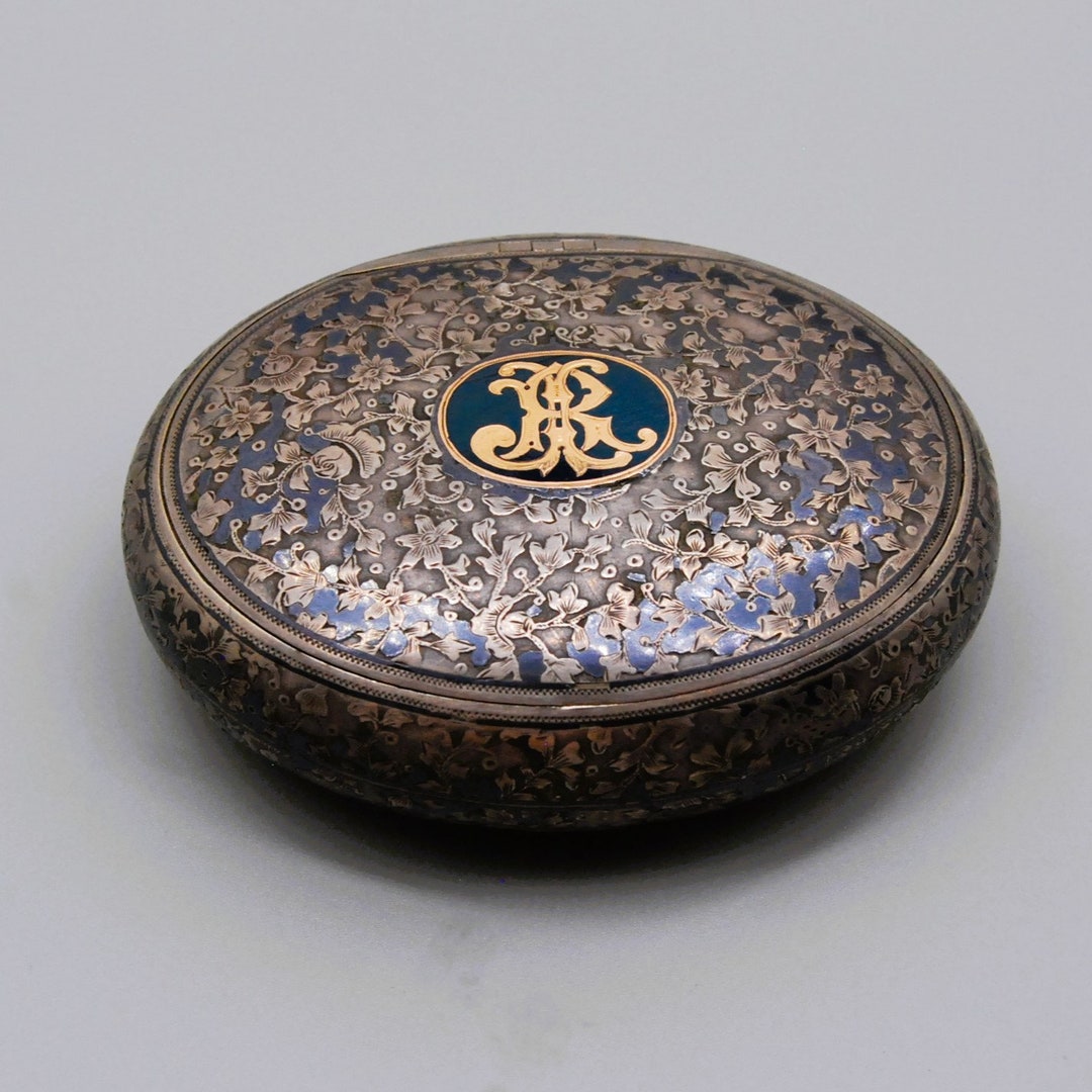 Rare Antique French Victorian Floral Niello Pattern Silver Miniature ...