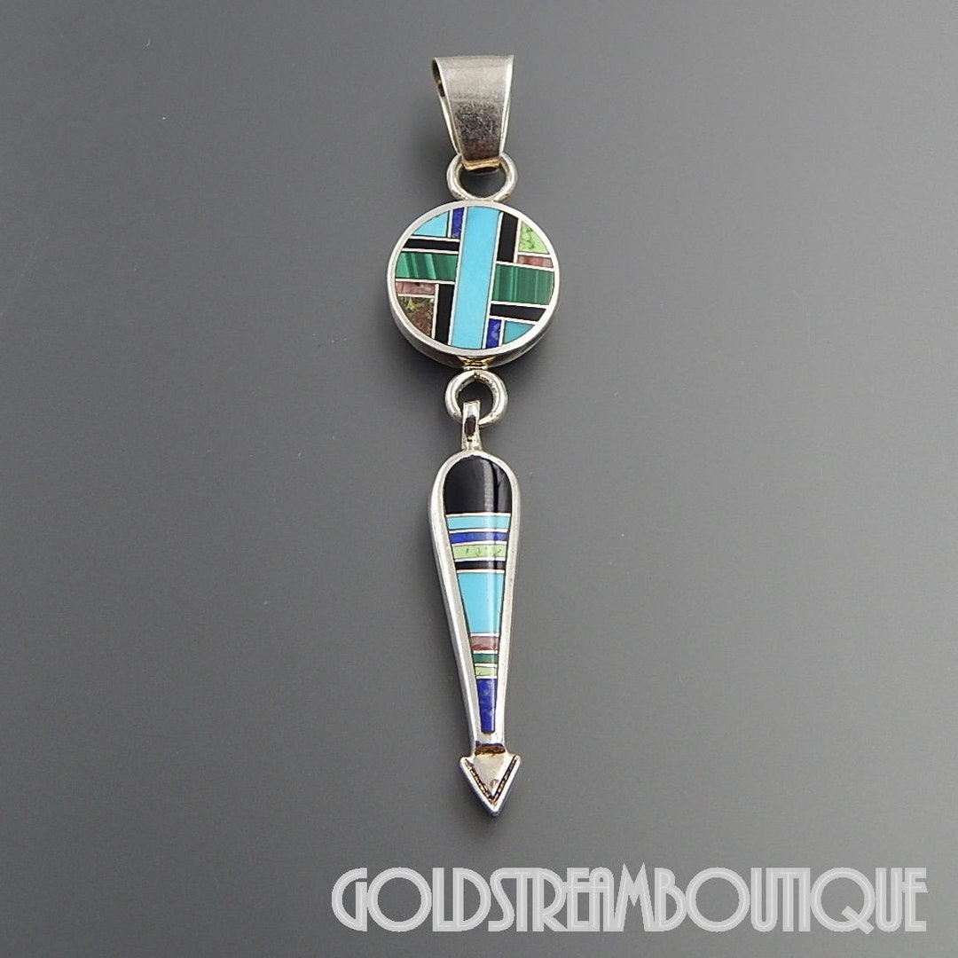 Native American Navajo Signed Sterling Silver Multi-gemstone Mosaic ...