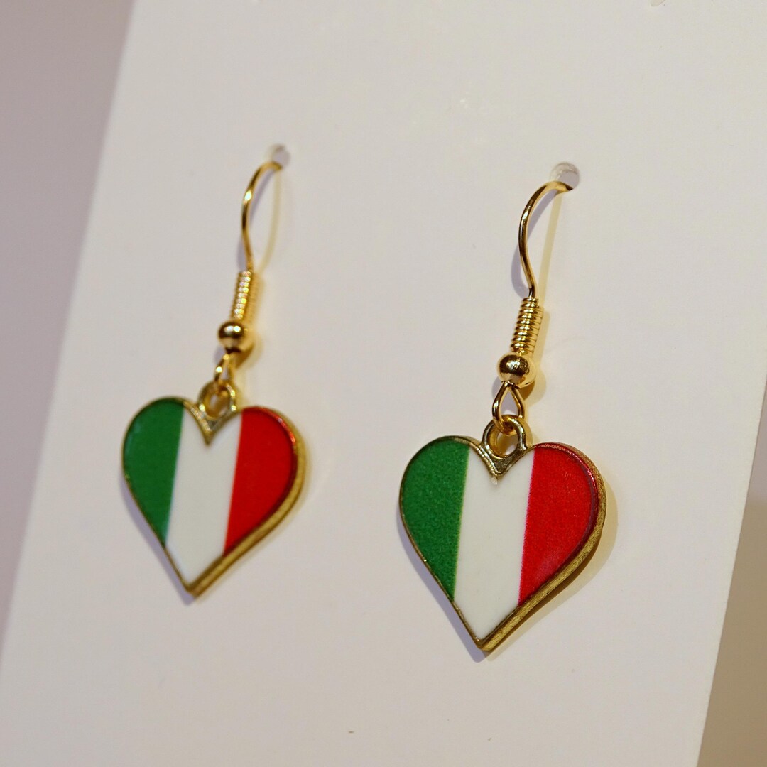 Italian Flag Earrings - Italy Rome Heart Gold Earhangers Charm Pendant ...