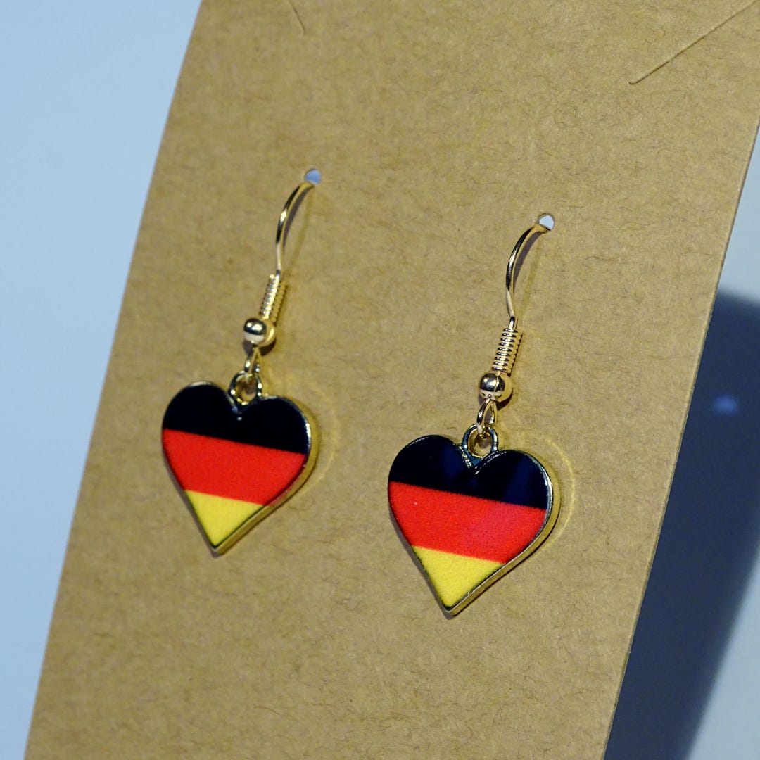 German Flag Earrings - Germany Deutschland Heart Gold Earhangers Charm ...