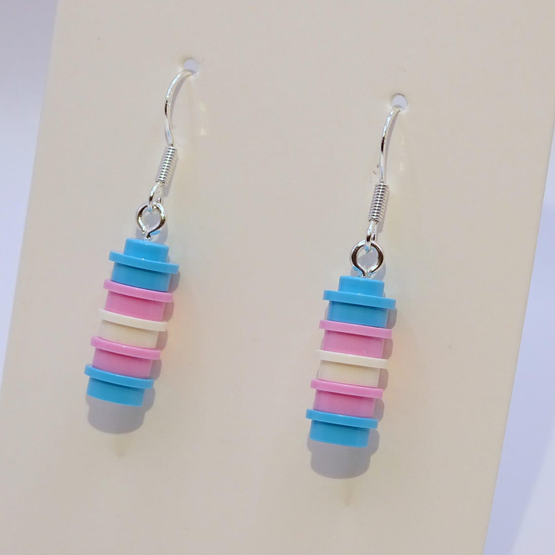 Brick Pride Earrings - Transgender Pride Flag LGBTQ Earhangers Silver ...