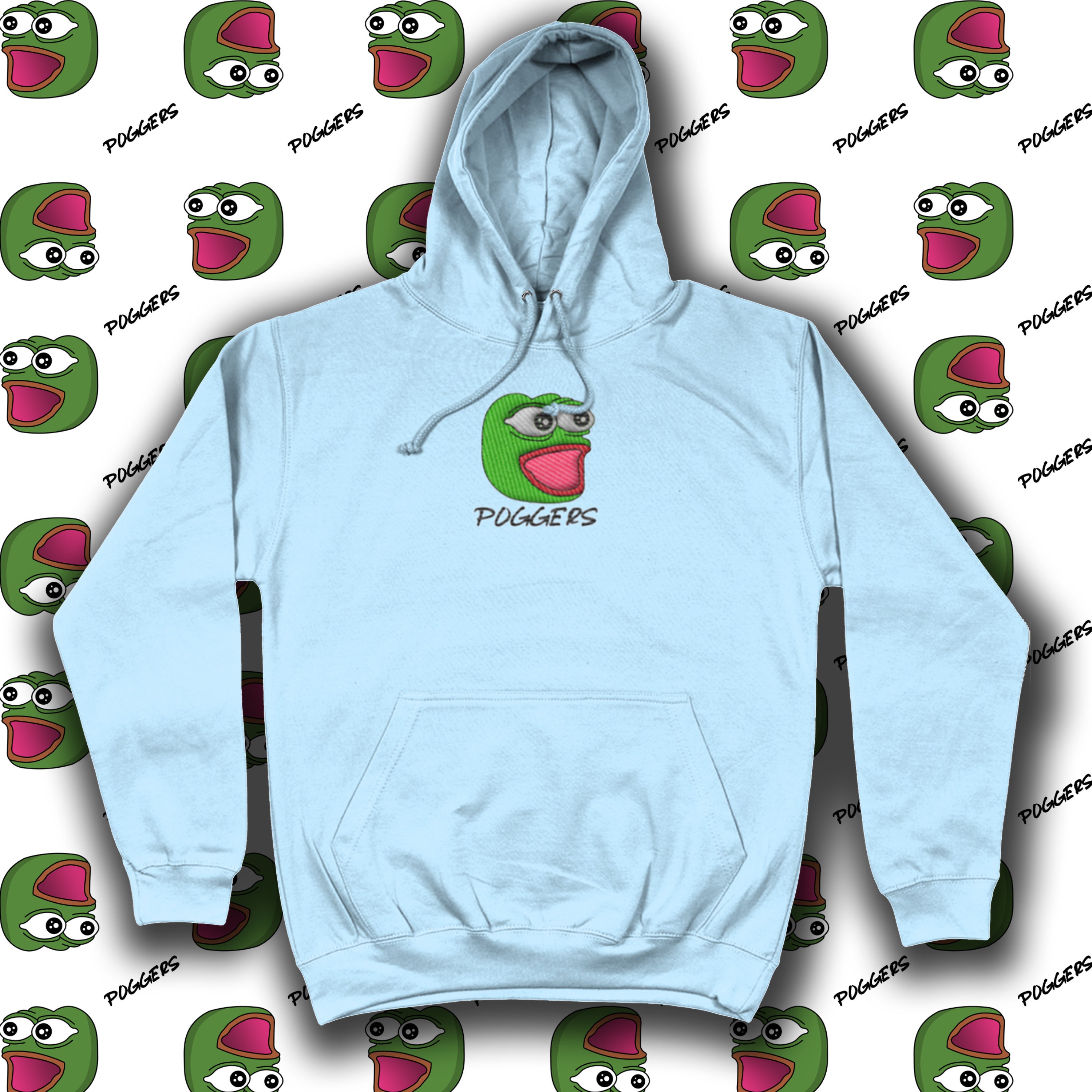 Poggers Pepe Frog Twitch Emote Meme Embroidered Pullover Hoodie Unisex ...