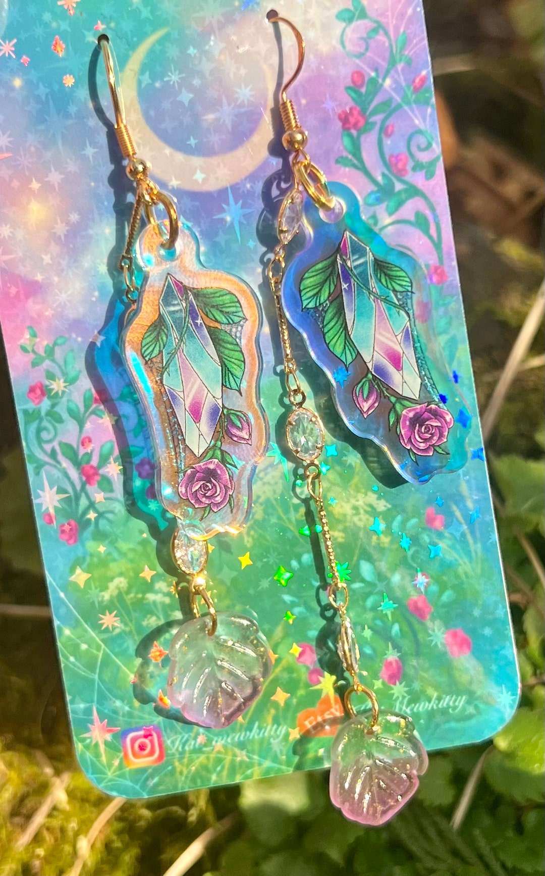 Night Elf Faerie Dew Drop Holo Acrylic Earrings 5cm Gold Plated - Etsy