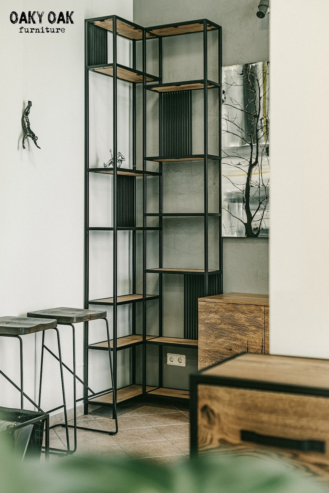 Industrial Style Shelf/ Modern Shelf/ Rustic Commode / Oak Commode ...