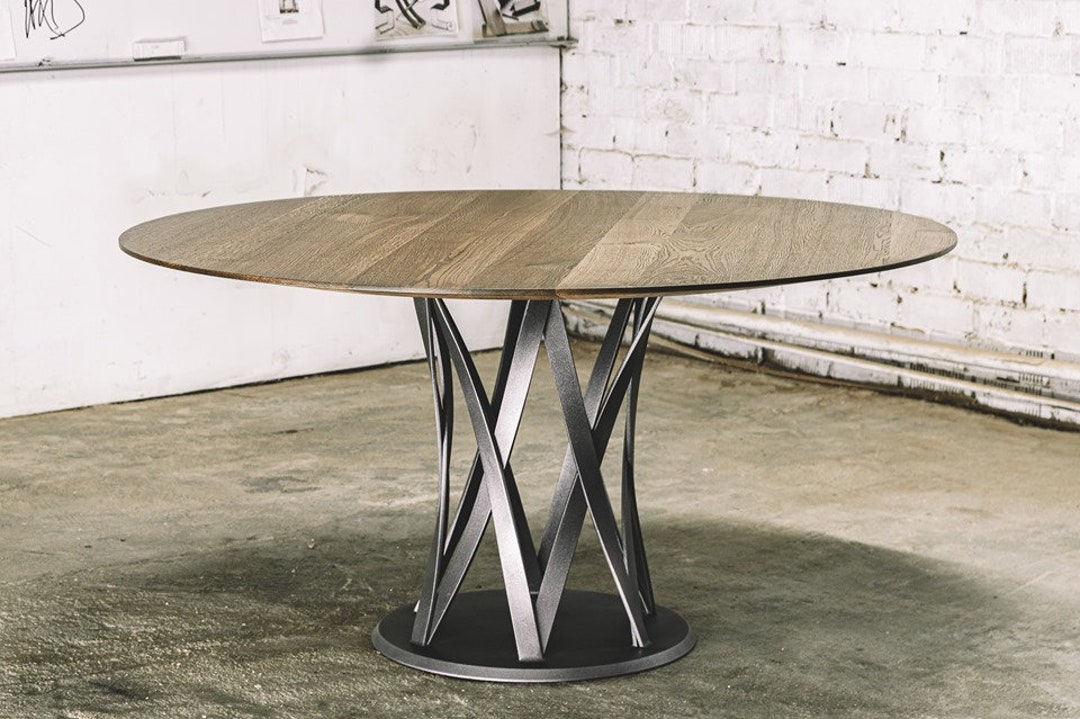 Rustic Round Oak Dining Table, Industrial Metal Base (150cm) - Etsy
