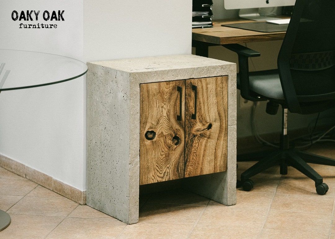 Handmade Concrete & Oak Cupboard, Industrial Modern Shelf (70x40x60cm ...