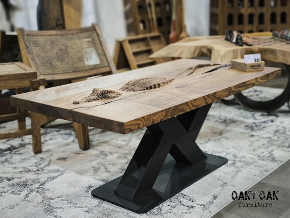 Industrial Coffee Table Raw Oak Coffee Table Lurking Crocodile Etsy