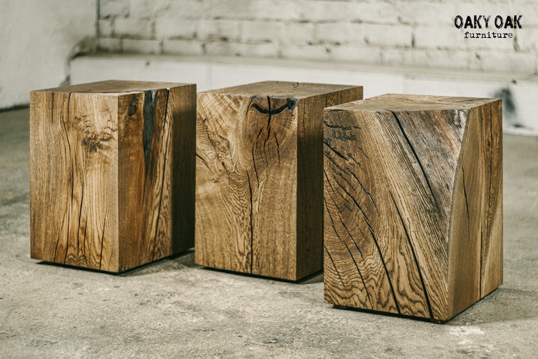 Oak Stub Side Table | Walnut Color Wood Furniture - Etsy