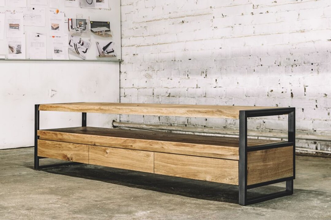 Industrial Media Console / End Table / Oak TV Table / Industrial TV ...